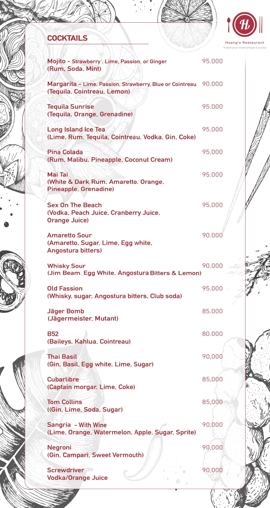 Drink menu