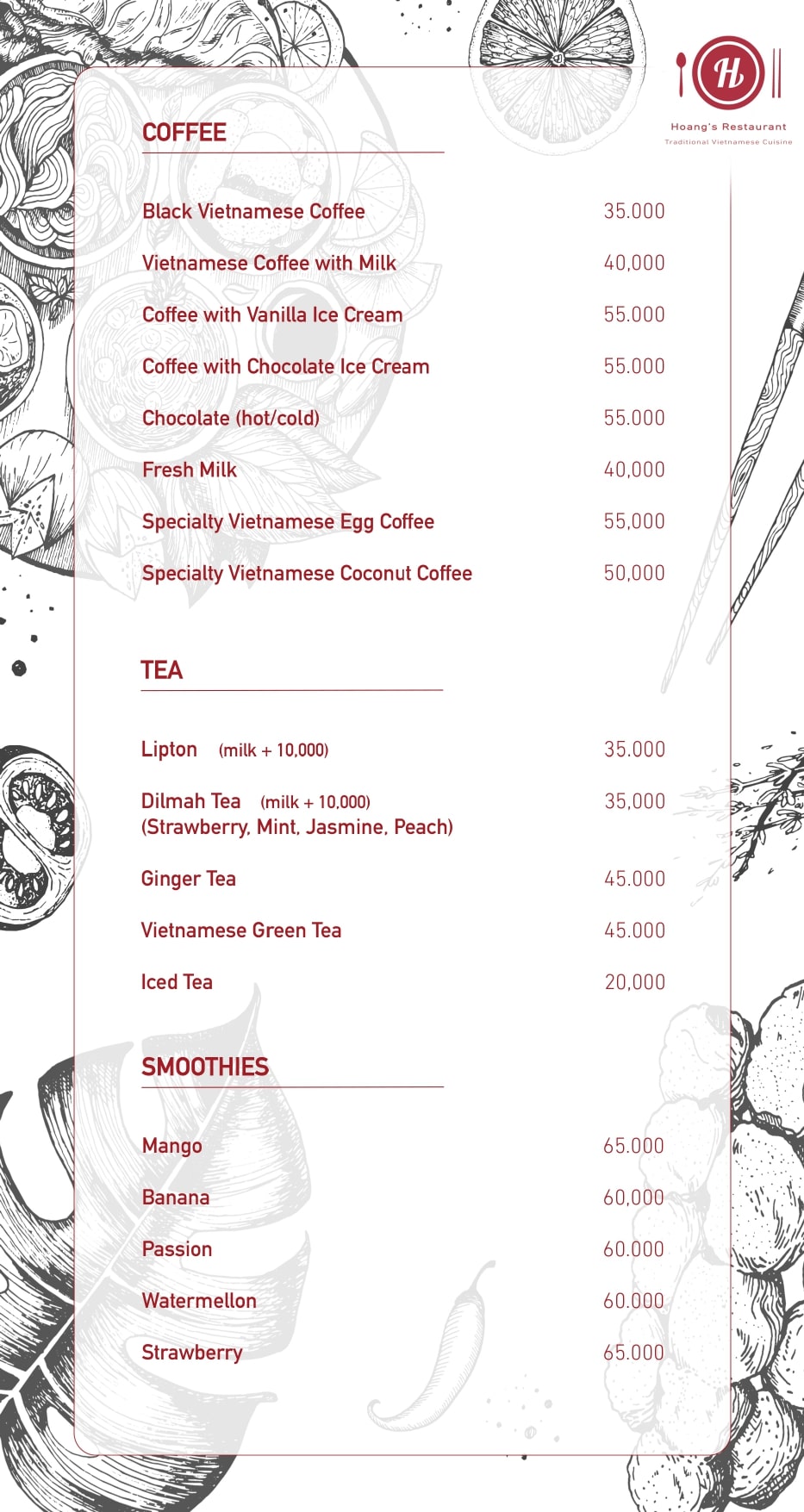 Drink menu
