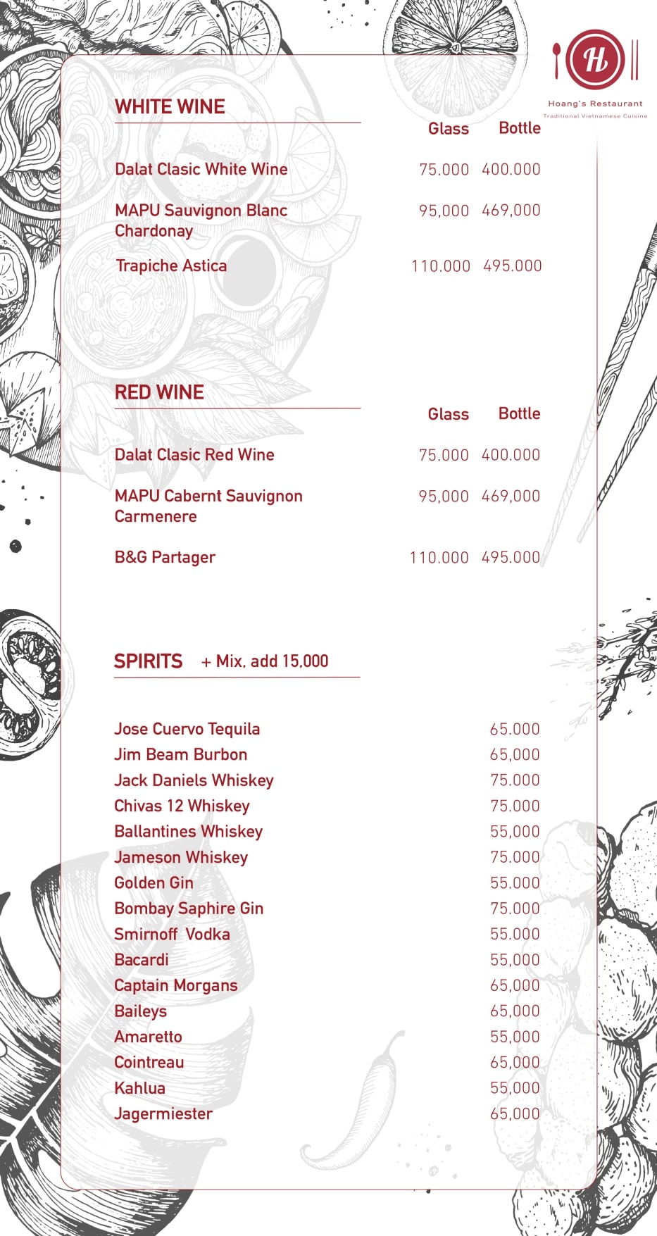 Drink menu